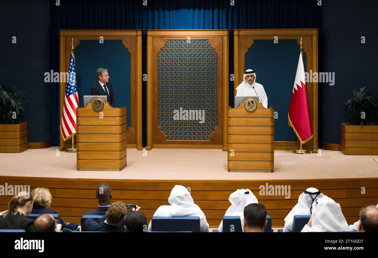 Doha, Qatar. 13th Oct, 2023. U.S. Secretary of State Antony Blinken (L ...