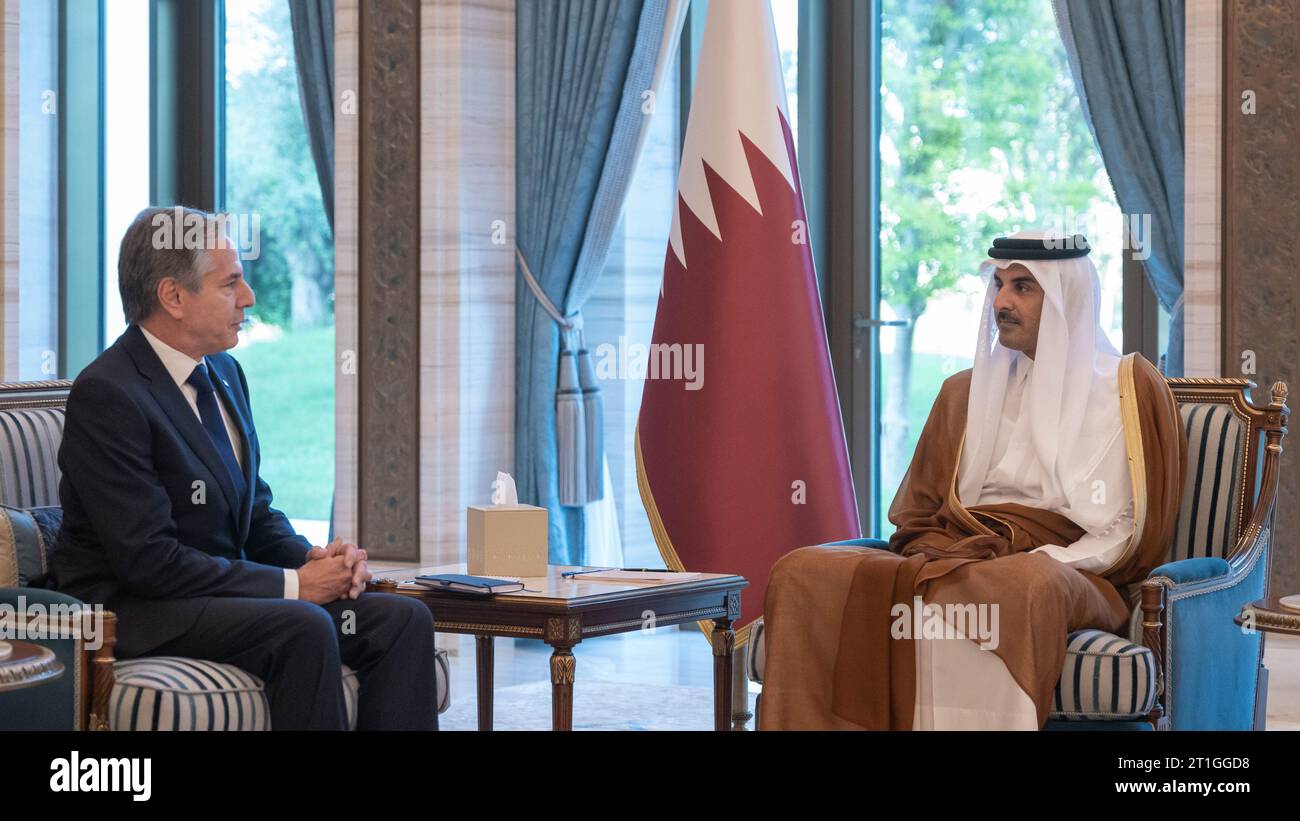 Doha, Qatar. 13th Oct, 2023. U.S. Secretary of State Antony Blinken (L ...