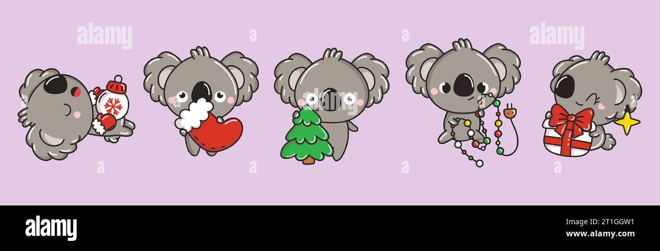 Collection of Vector Christmas Koala Bear Art. Set of New Year Animal ...