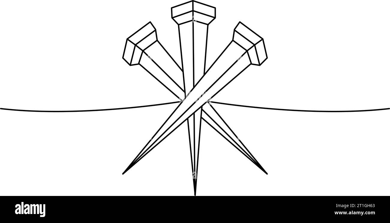 Nail tool, sharp long pin one line continuous drawing. Old school ...