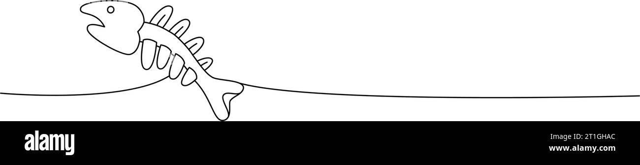 Fish bone skeleton one line continuous drawing. Animals accessories ...