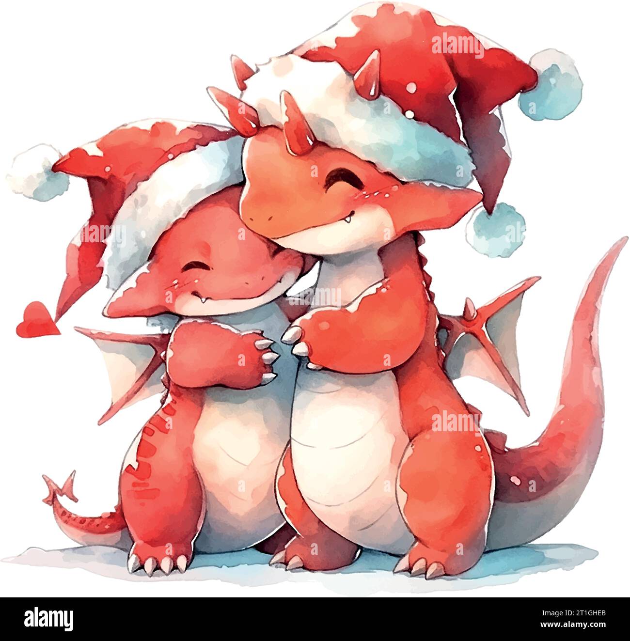 Christmas cute little 2 dragons hugging in watercolor style on white background Stock Vector ...