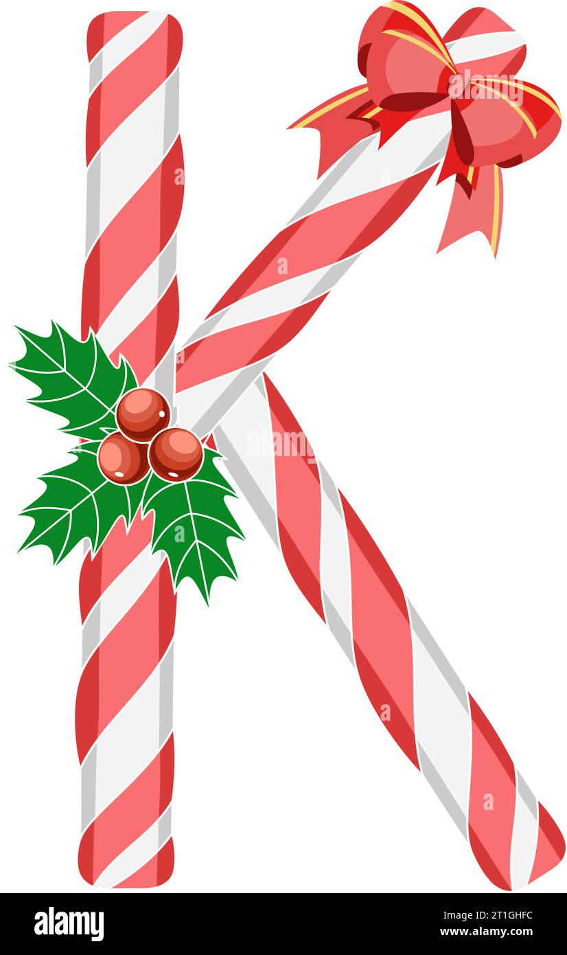 Letter K with Christmas decorations, holiday font. Vector illustration ...