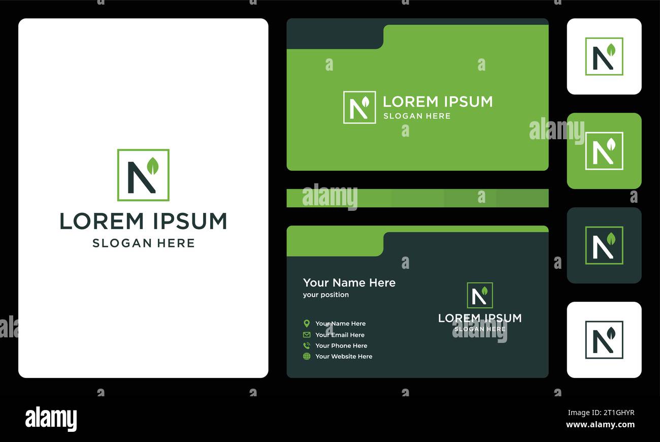 letter N with leaves and business card design template. icon for ...
