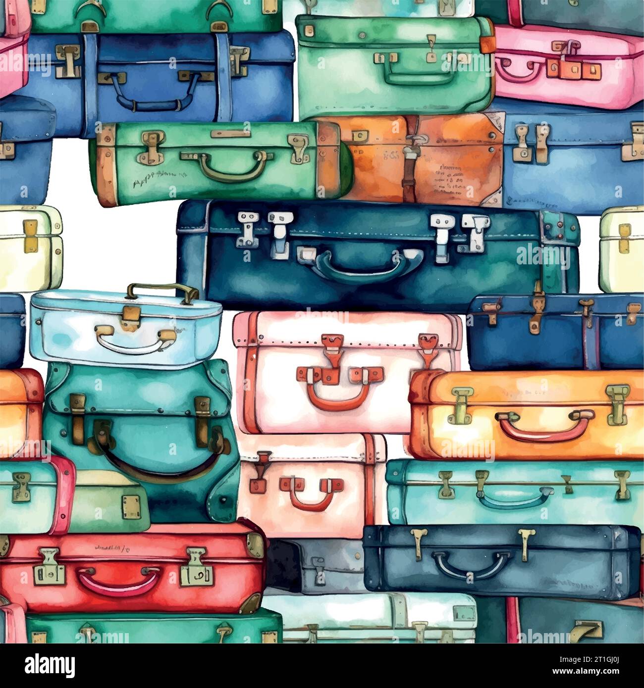Suitcase pattern watercolor in hand drawn style on white background ...