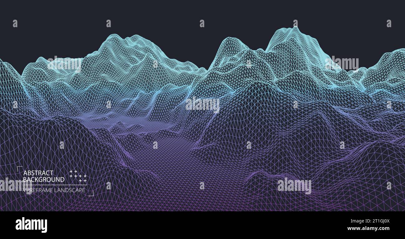 Wireframe landscape background. Futuristic vector illustration Stock ...
