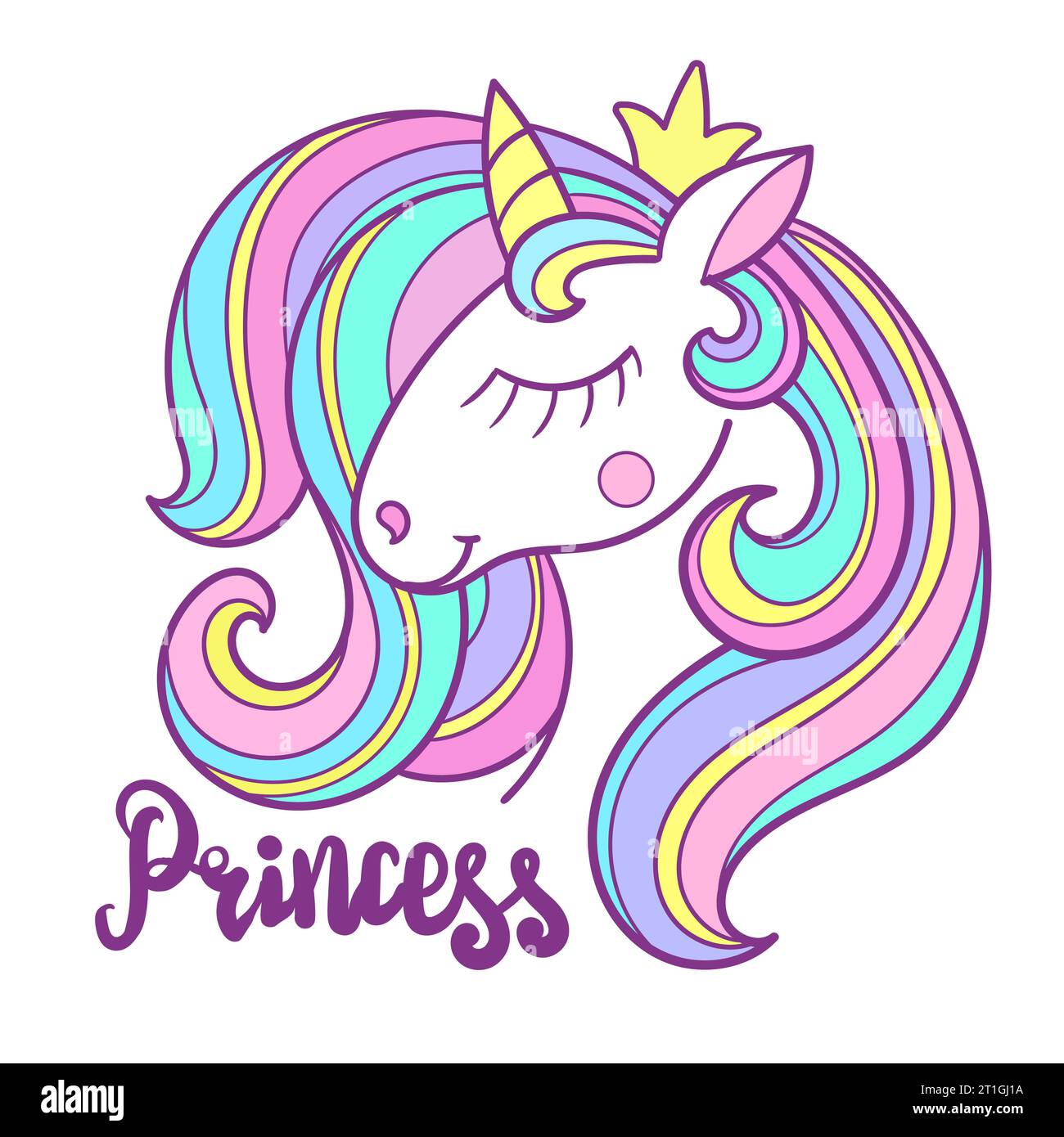 Princess Unicorn A Picture With An Inscription Vector Illustration