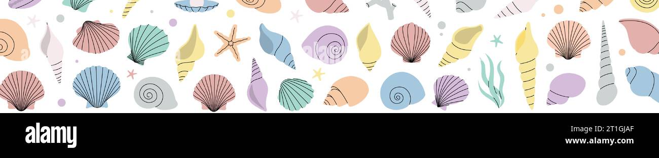 Sea shells banner. Tropical underwater shells horizontal background ...