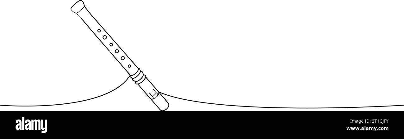 Flute one line continuous drawing. Musical instruments continuous one ...