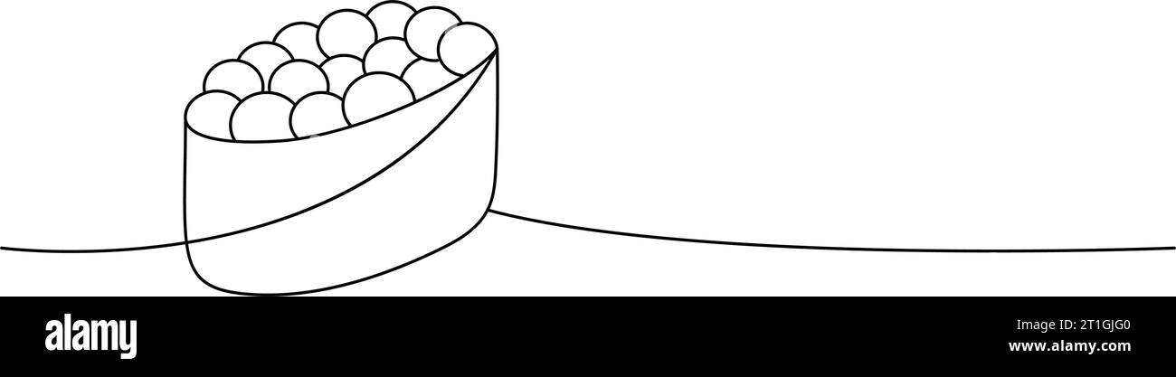 Ikura sushi, tobiko maki sushi one line continuous drawing. Japanese ...