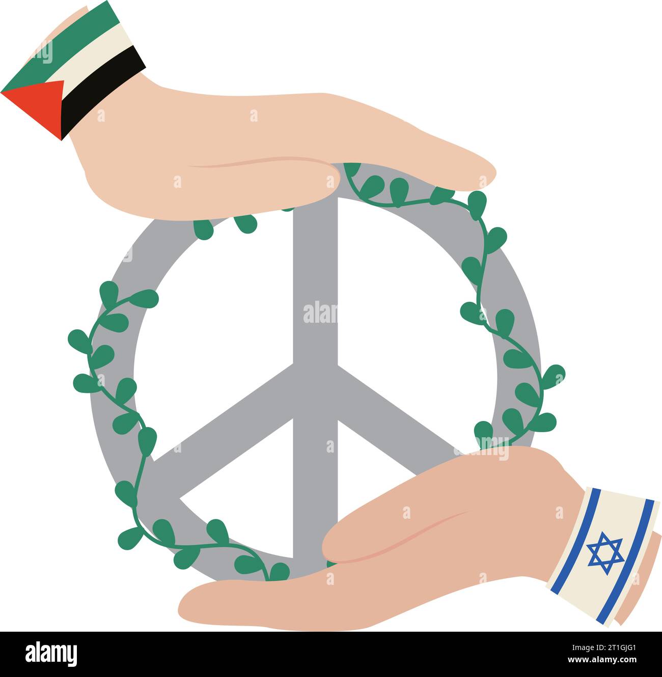 palestine and israel flags in hands with peace emblem Stock Vector ...