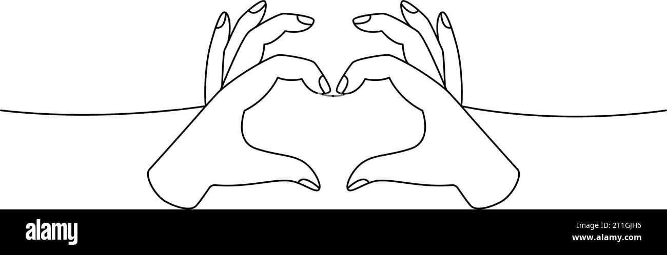 Hands making heart sign one line continuous drawing. Old school tattoo ...