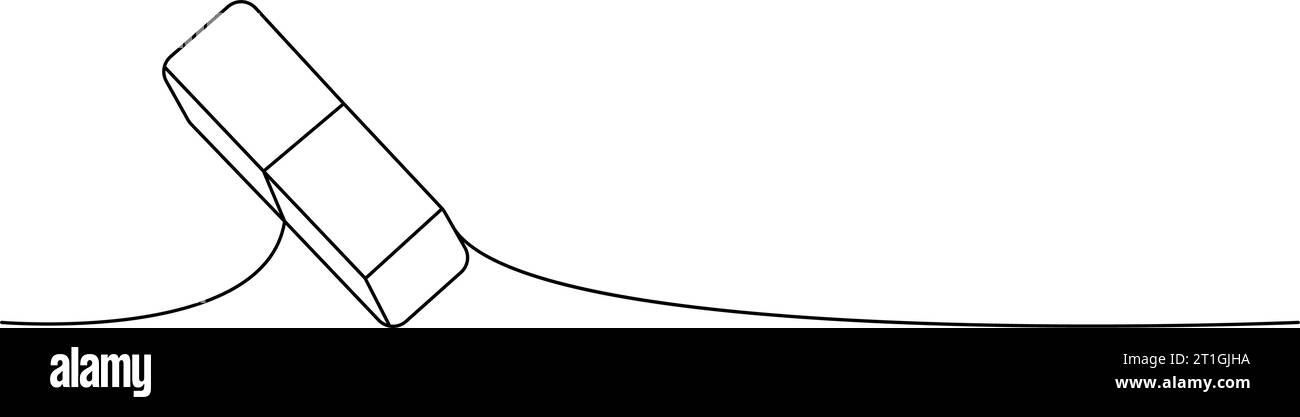 School rubber eraser, office supplies one line continuous drawing. Back ...