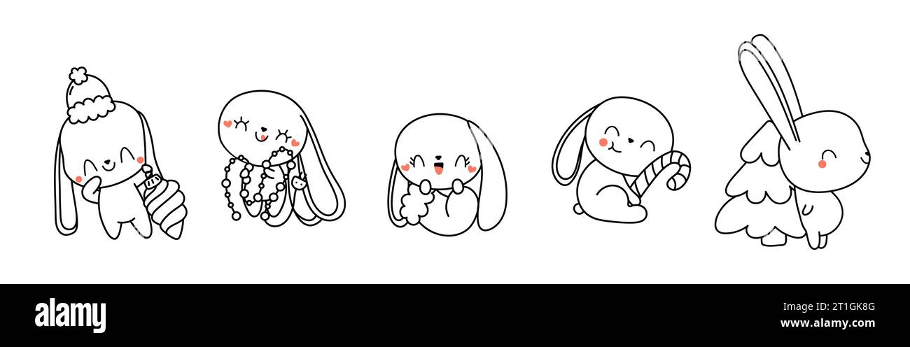 Collection of Vector Christmas Rabbit Outline. Set of Isolated Xmas ...