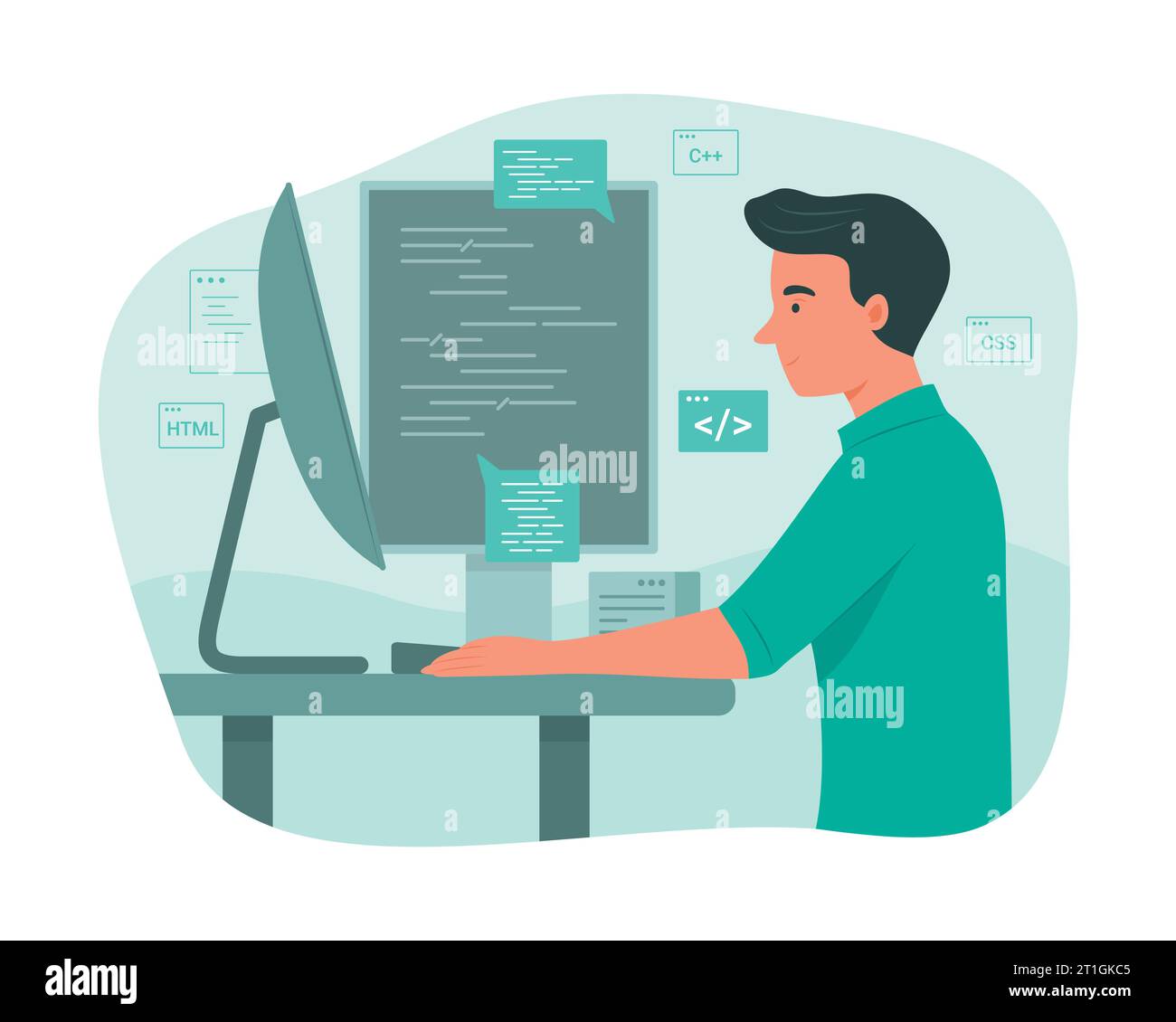 Programmer Man Process Coding For Software Development Concept Illustration Stock Vector Image