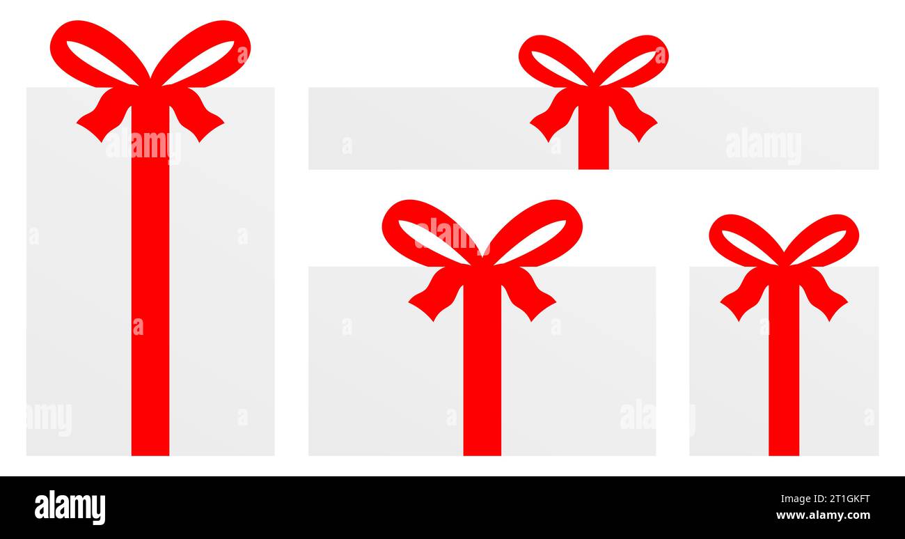 Set of different shape flat style vector gift boxes with red ribbons ...