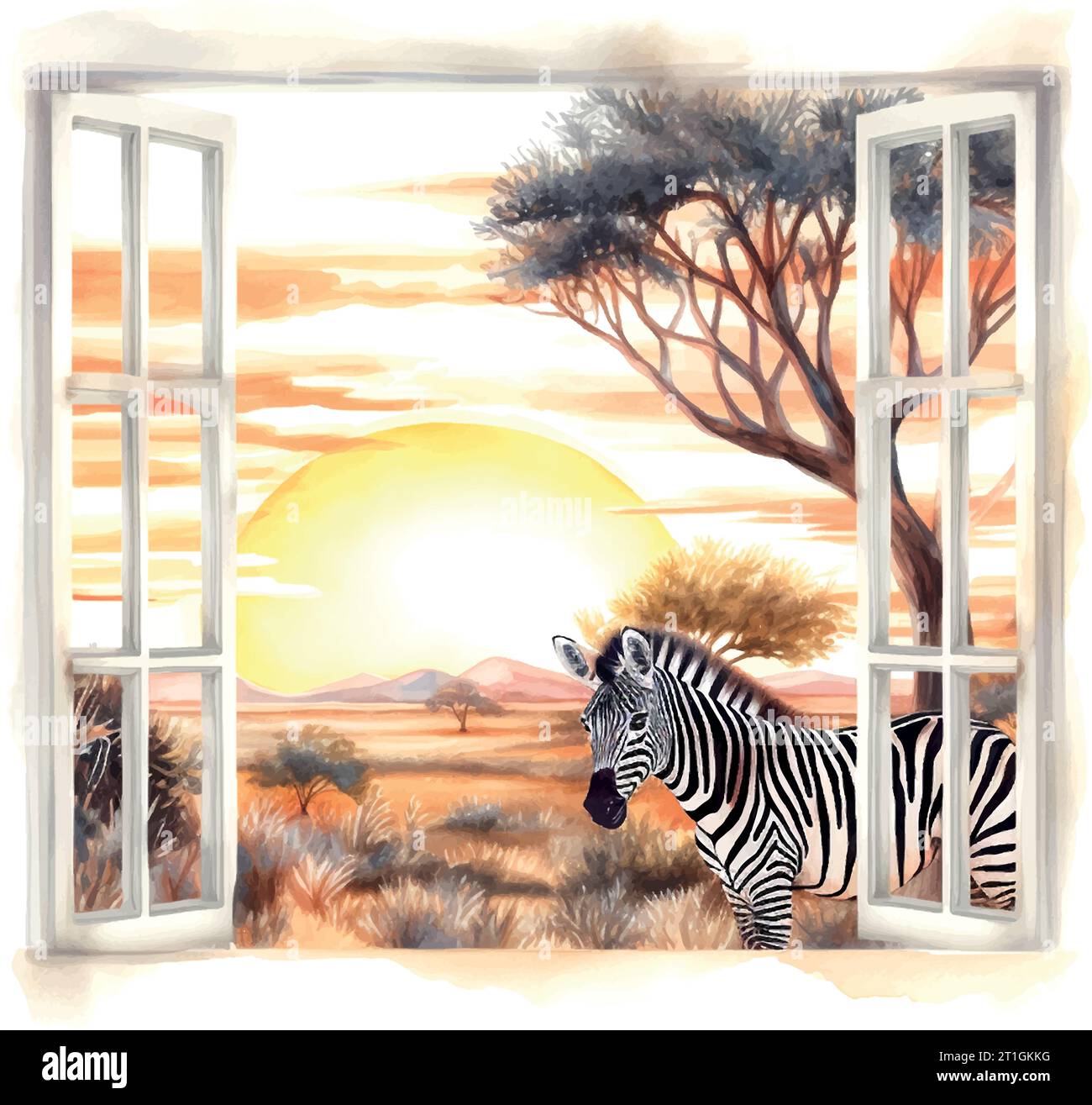 View window Africa watercolor on white background Stock Vector Image ...