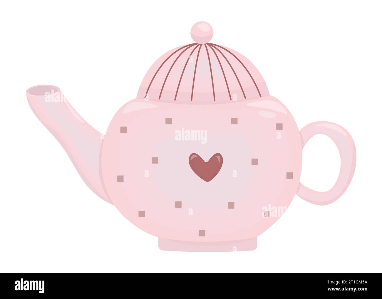 Round kettle with a heart and squares, cute teapot in pink and brown ...