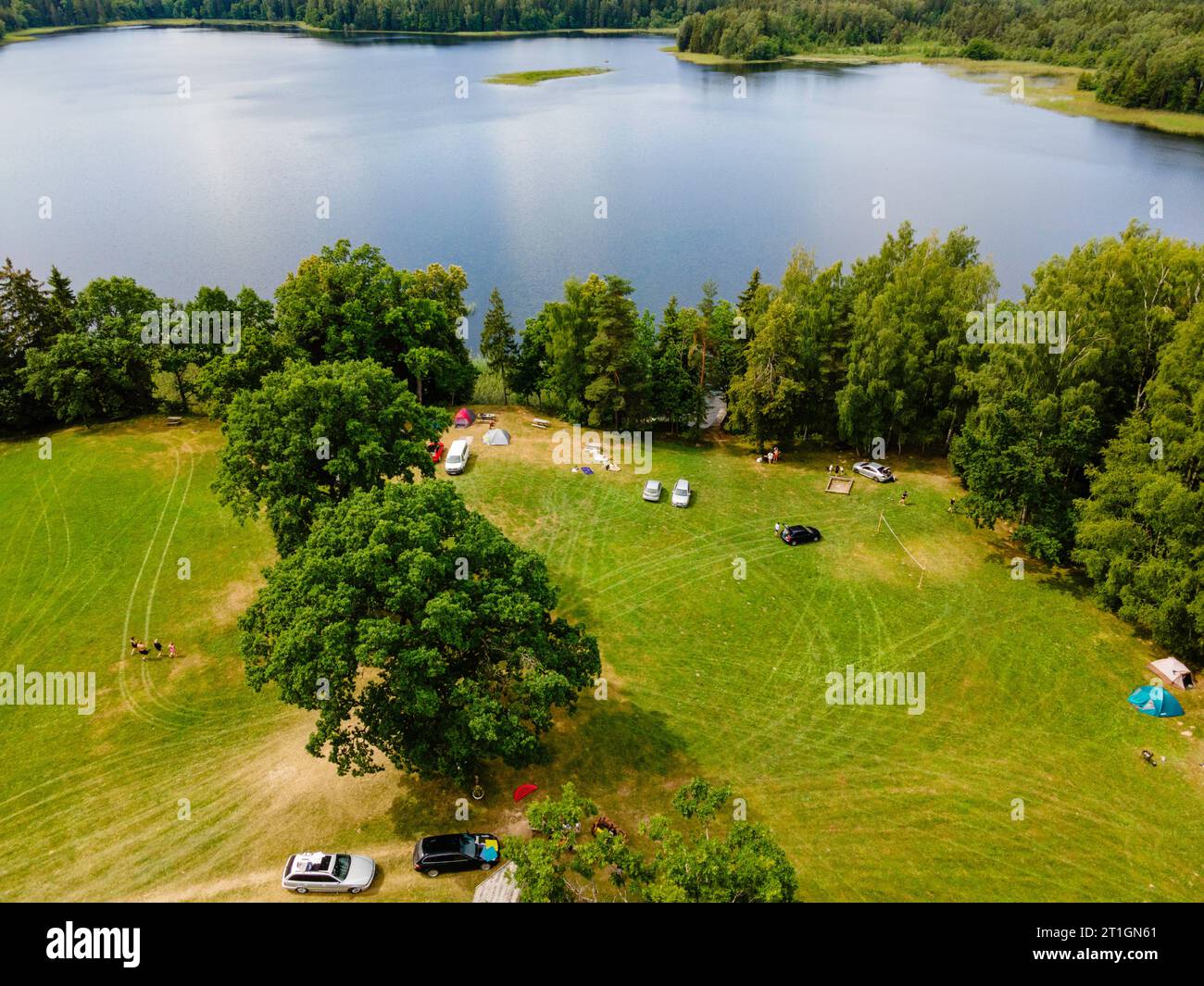 Aerial view lone green tent hi-res stock photography and images - Alamy