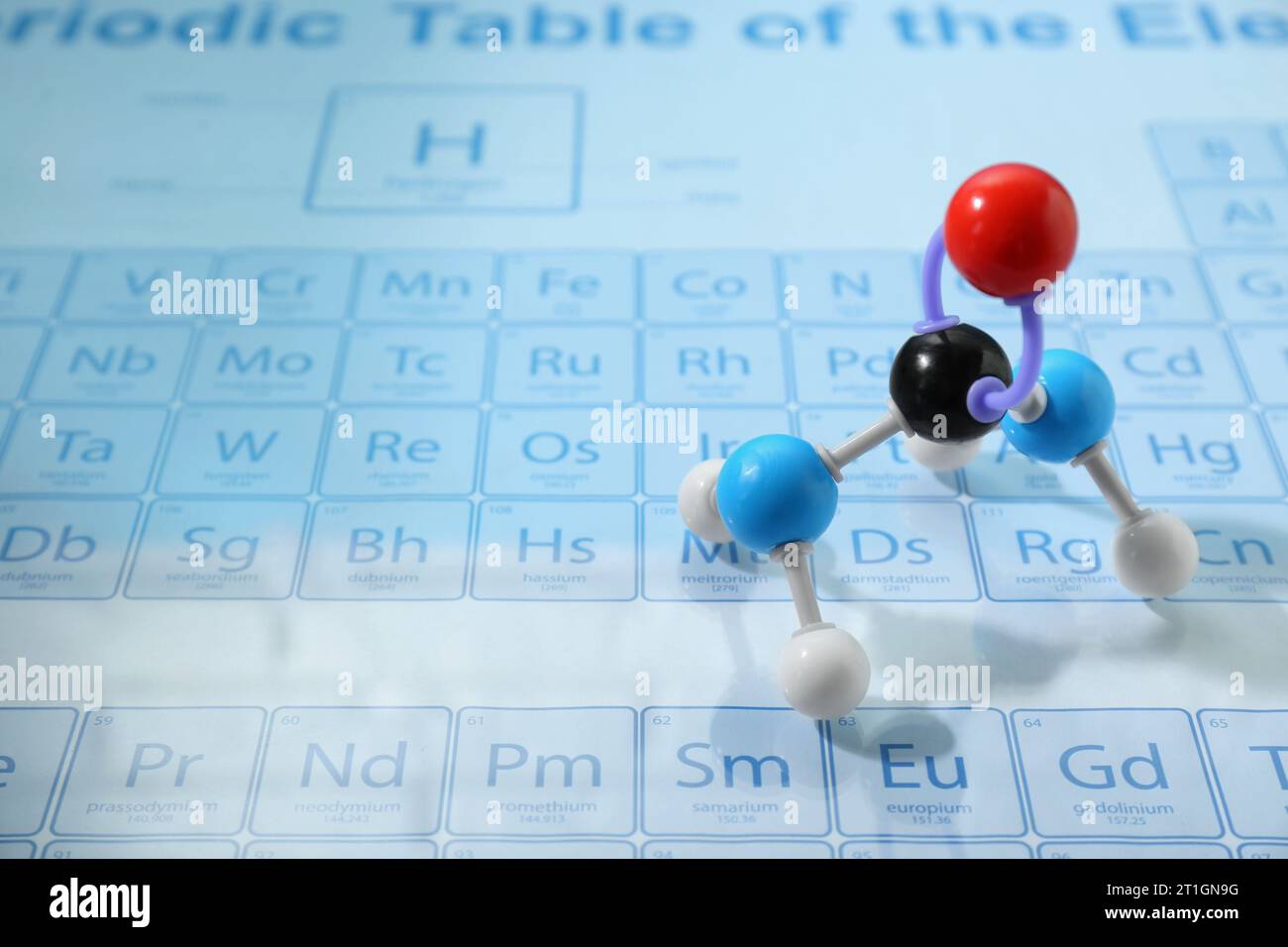 Molecular model on periodic table of chemical elements Stock Photo - Alamy