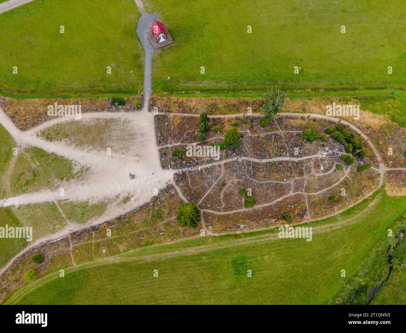 Aerial photograph of Kryżiu Kalnas/Hill of Crosses, a Christian ...