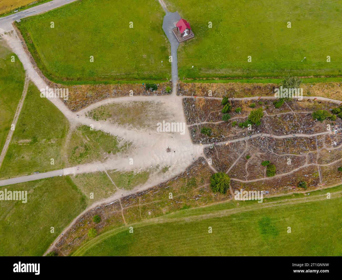 Aerial photograph of Kryżiu Kalnas/Hill of Crosses, a Christian ...