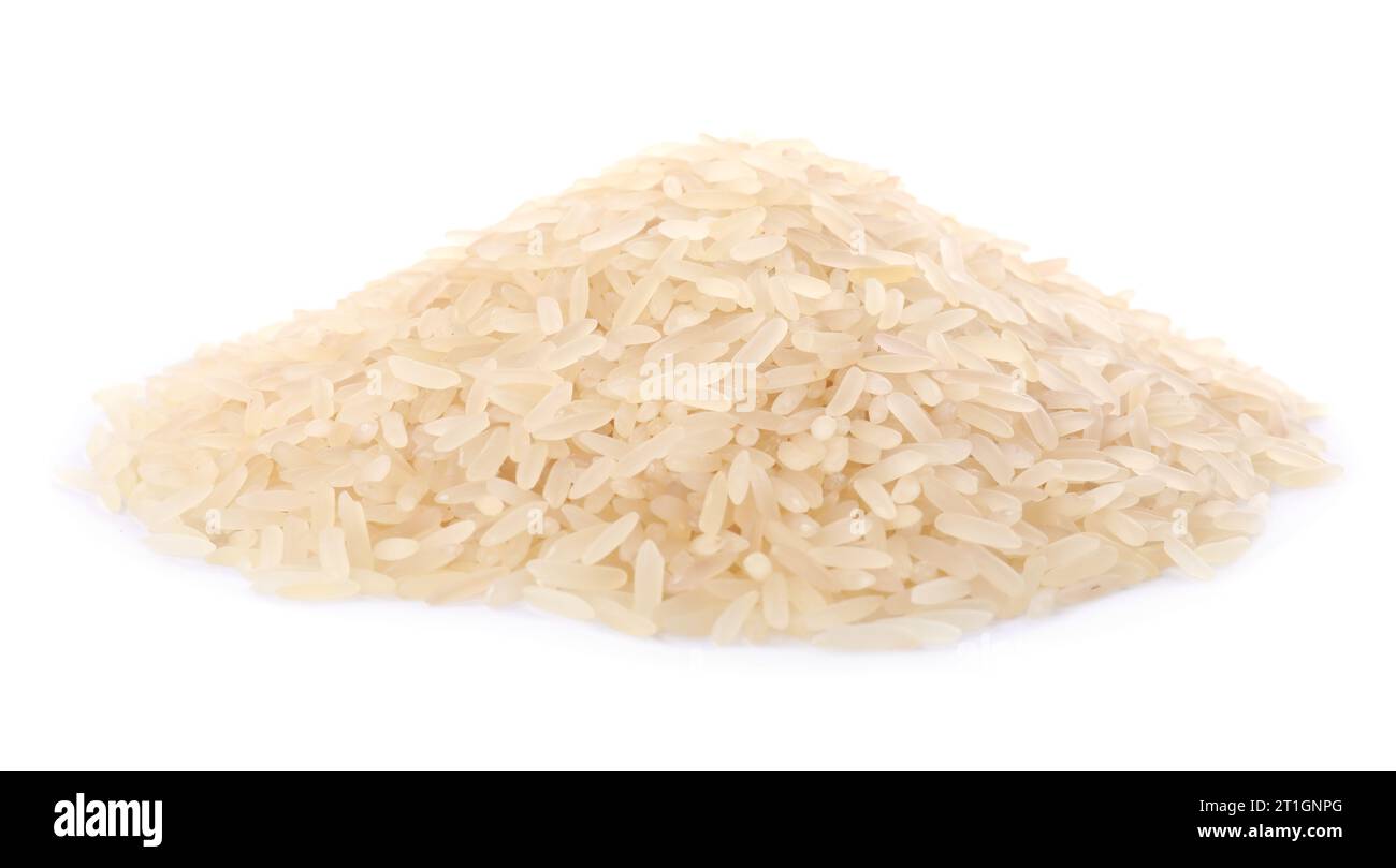Pile of raw rice isolated on white Stock Photo - Alamy