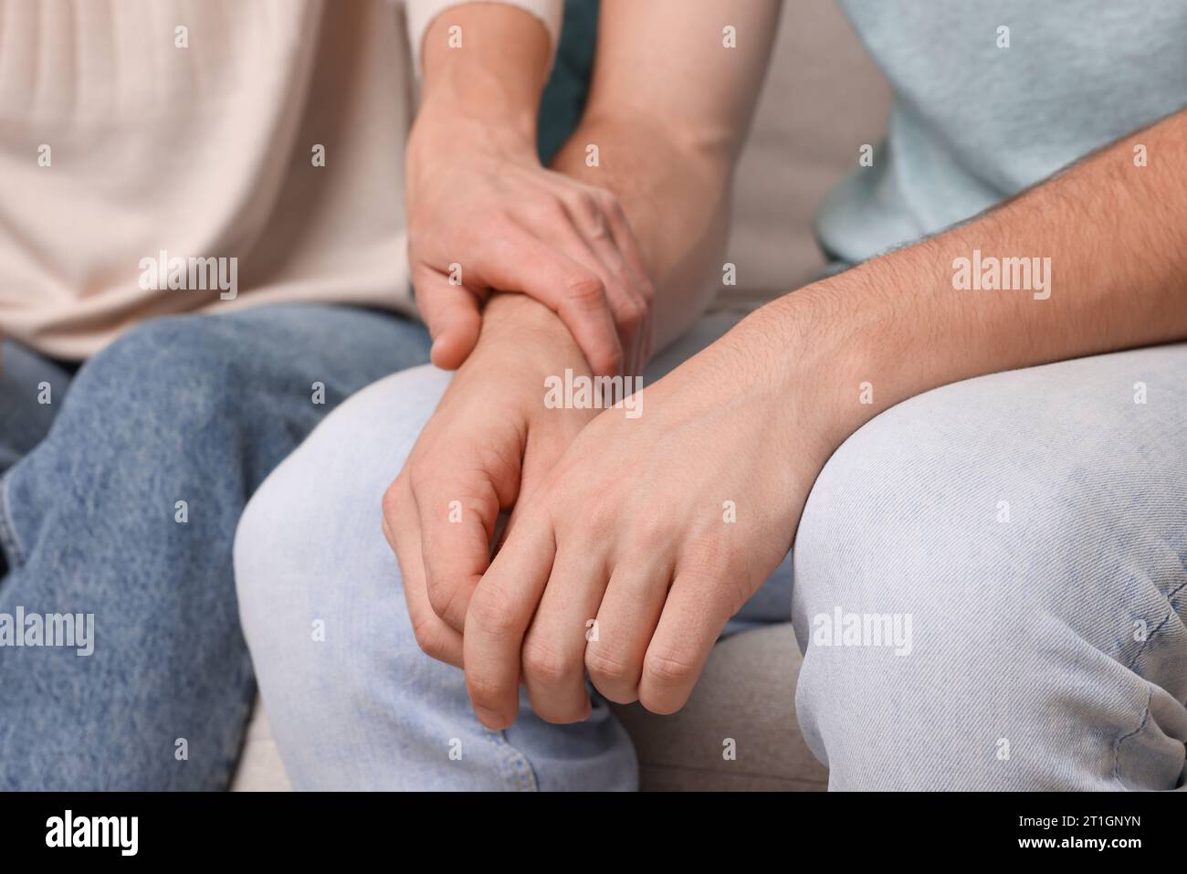 Mother consoling her son, closeup. Teenager problems Stock Photo - Alamy