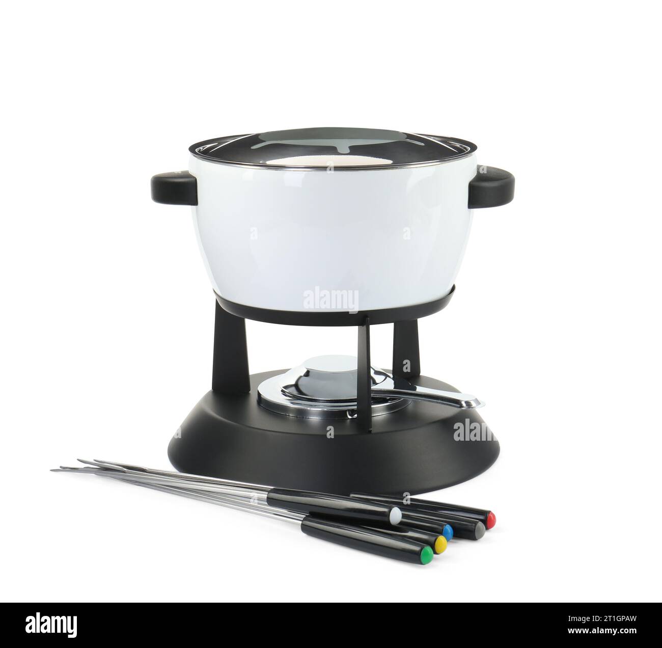 Fondue set isolated on white. Kitchen equipment Stock Photo - Alamy