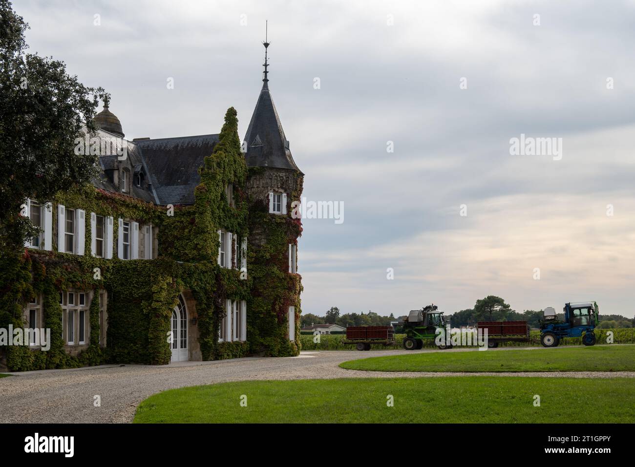 Views of typical French wine domain or chateau in Haut-Medoc red wine ...