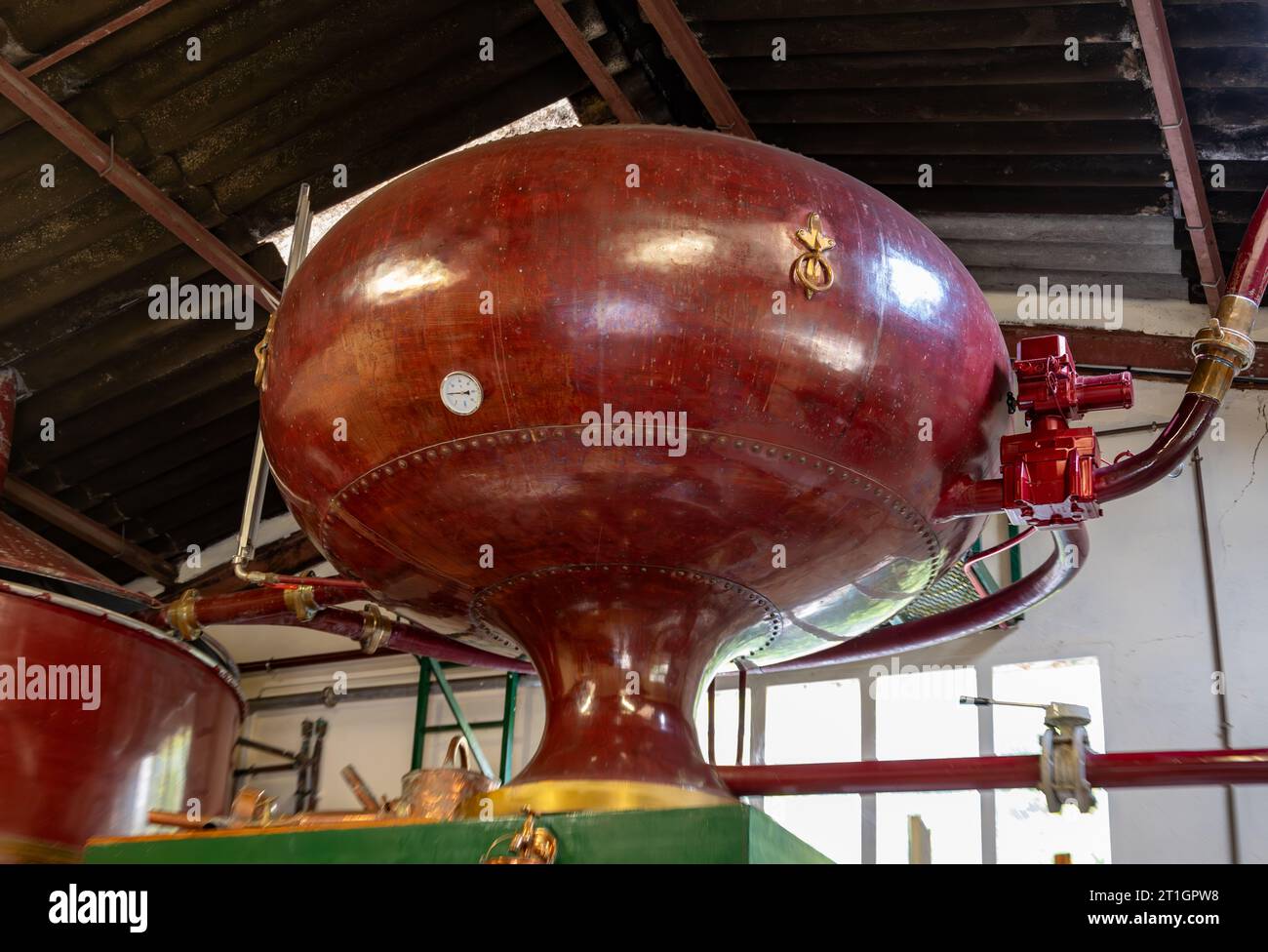 Double distillation process of cognac spirit in Charentias copper still ...