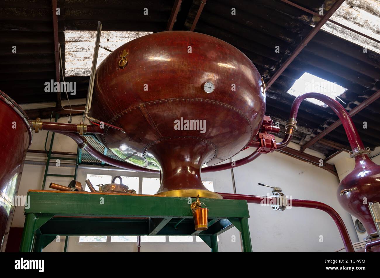 Double distillation process of cognac spirit in Charentias copper still ...
