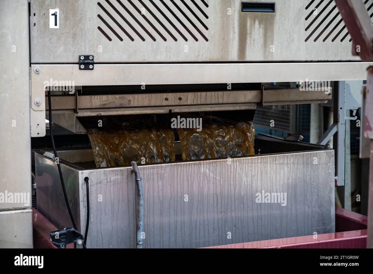 Works at distillery. Harvest time in Cognac white wine region, Charente ...