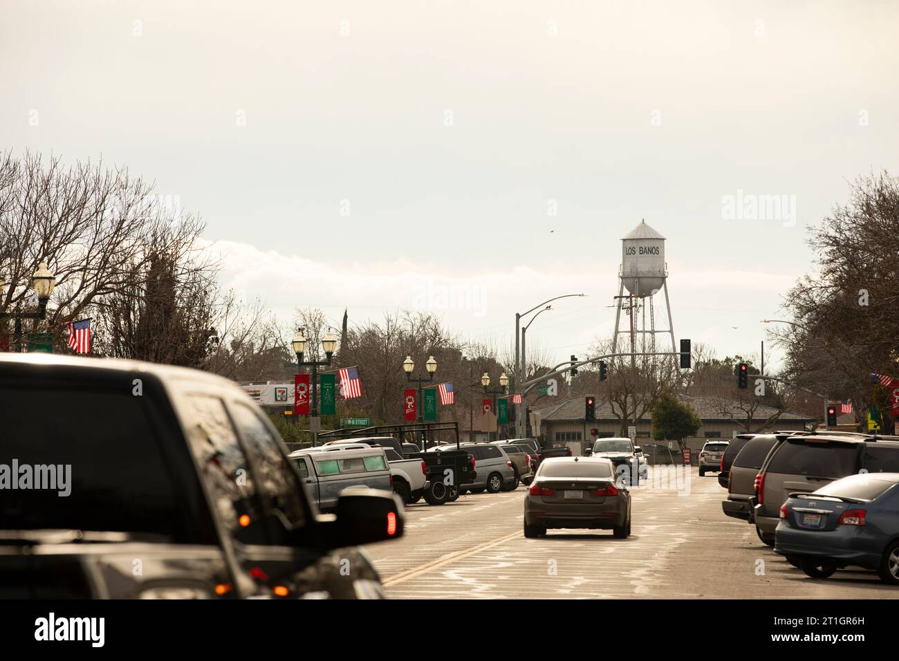 Los Banos, California, USA - January 3, 2023: Traffic passes down 6th ...