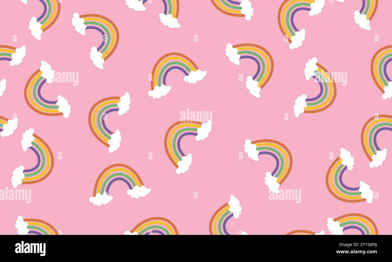 seamless rainbow cloud pattern with pink background,seamless rainbow ...
