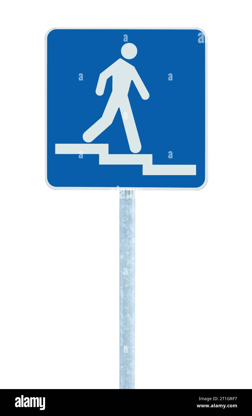 Stepped access entrance to pedestrian underpass subway road sign, man ...