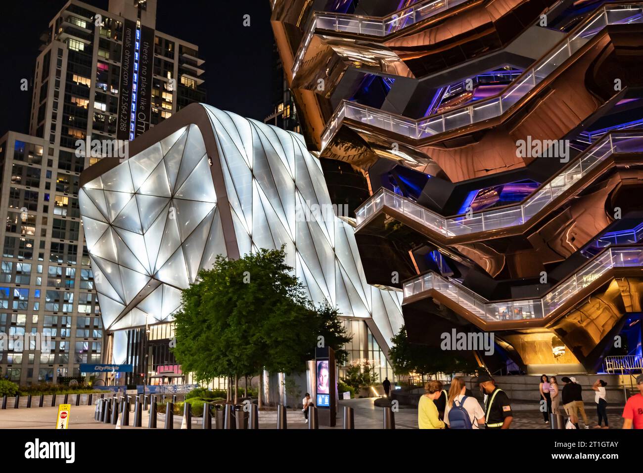 The Vessel and the Shed at night at the Hudson yard, NYC Stock Photo ...