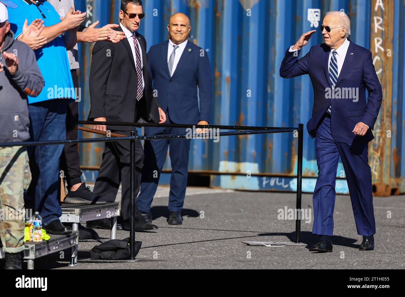 United States President Joe Biden salutes union workers, prior to ...