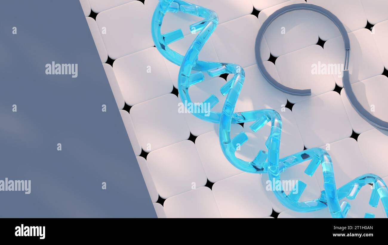 Blue DNA helix on the grid pattern background 3d rendering Stock Photo ...