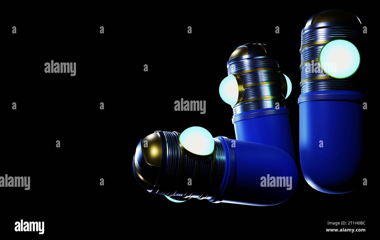 Isolated Robot machine drug capsule in the black background 3d ...