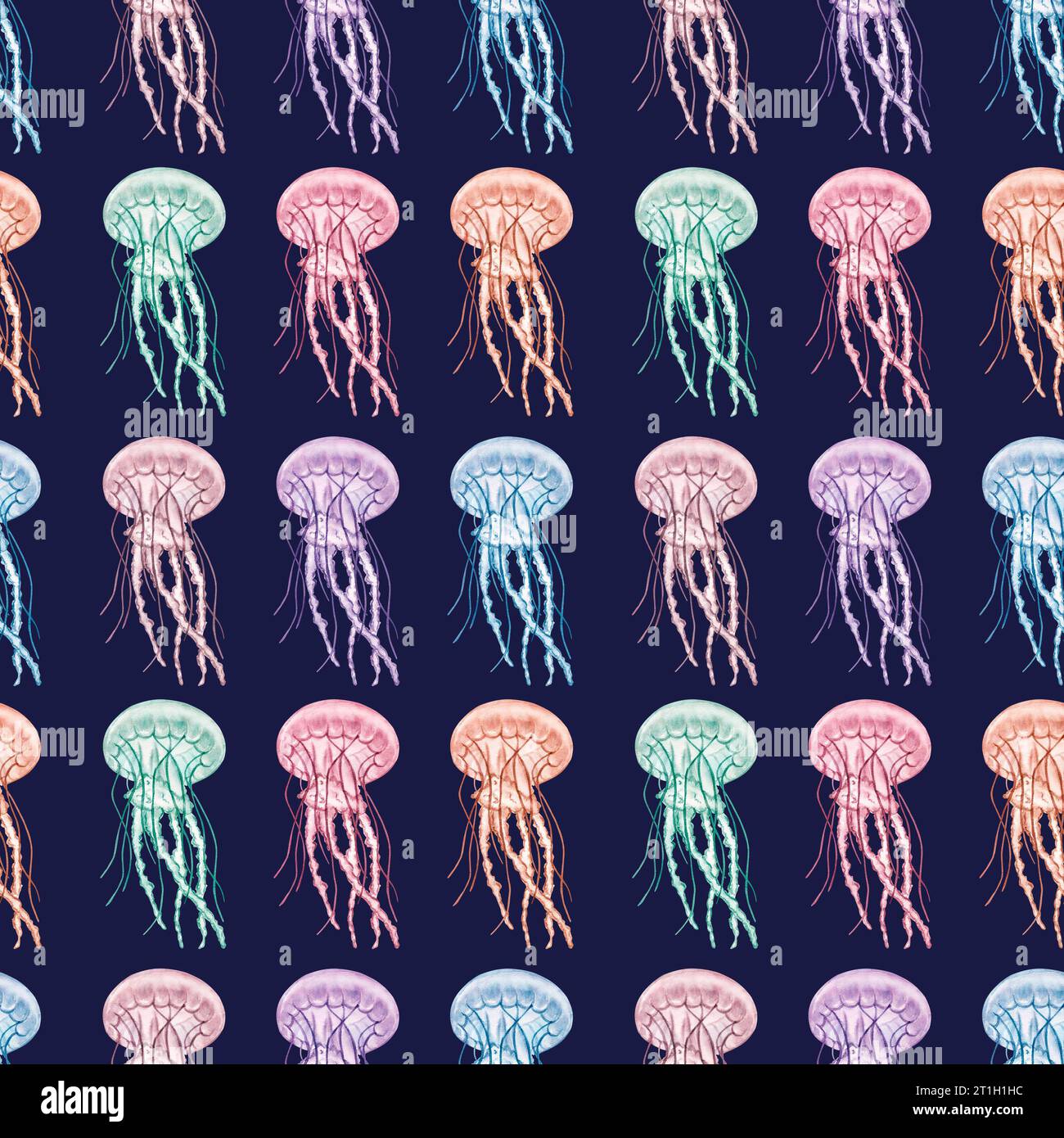Seamless pattern colorful jellyfish, medusa. Deep sea toxic animal ...