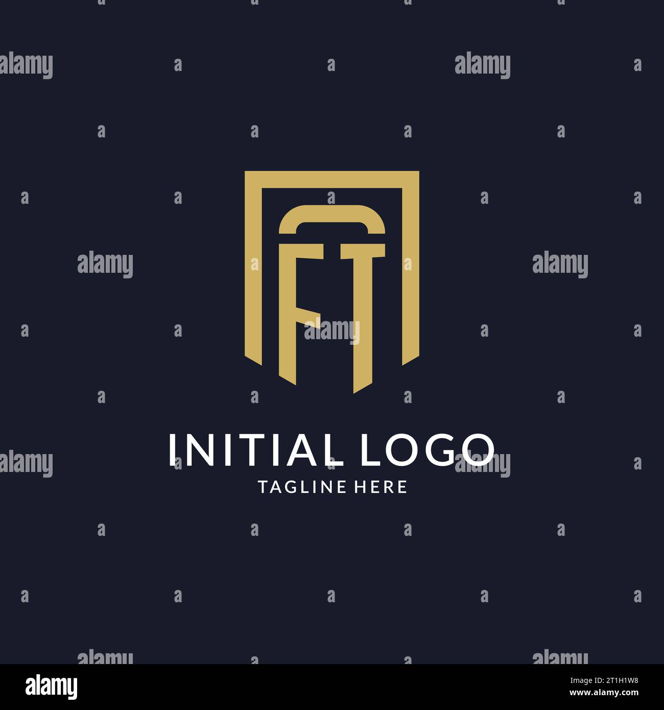 FT logo initial with geometric shield shape design style vector graphic ...