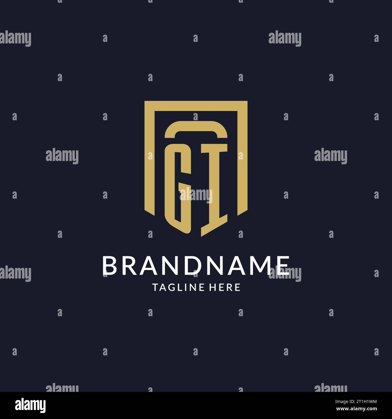 GI logo initial with geometric shield shape design style vector graphic ...