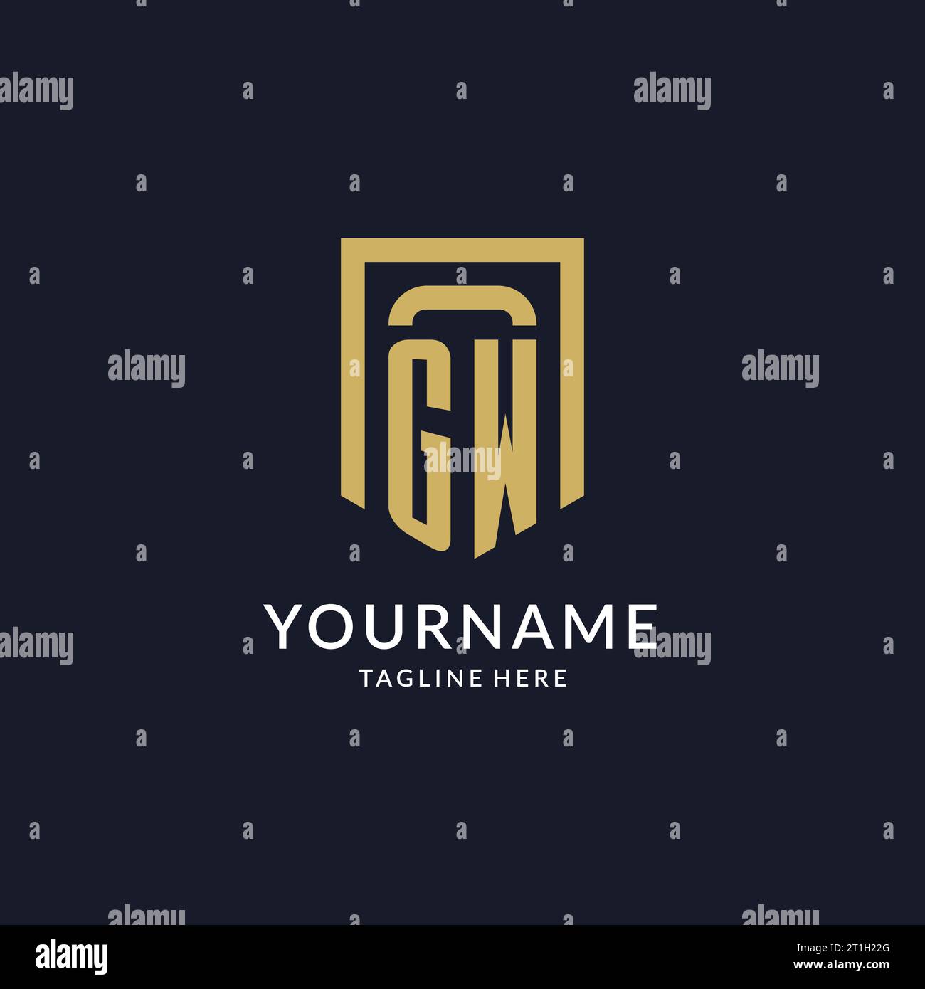 GW logo initial with geometric shield shape design style vector graphic ...