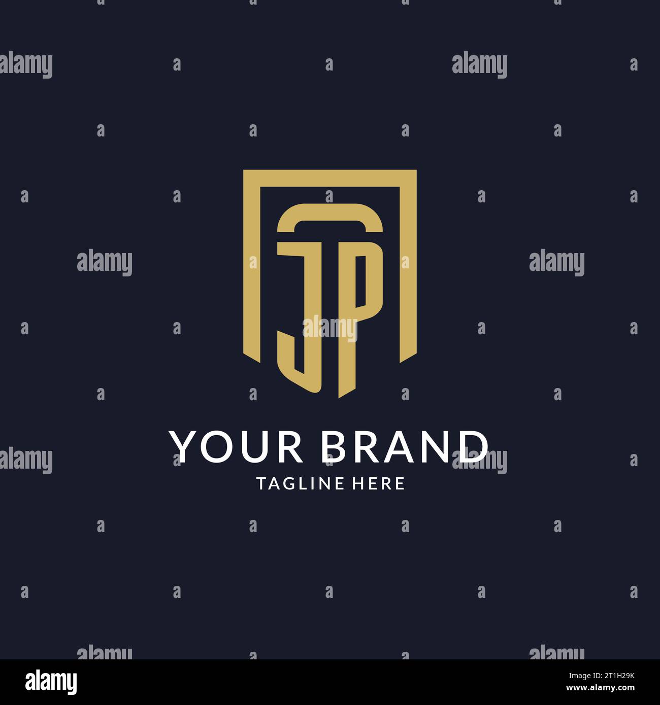 JP logo initial with geometric shield shape design style vector graphic ...