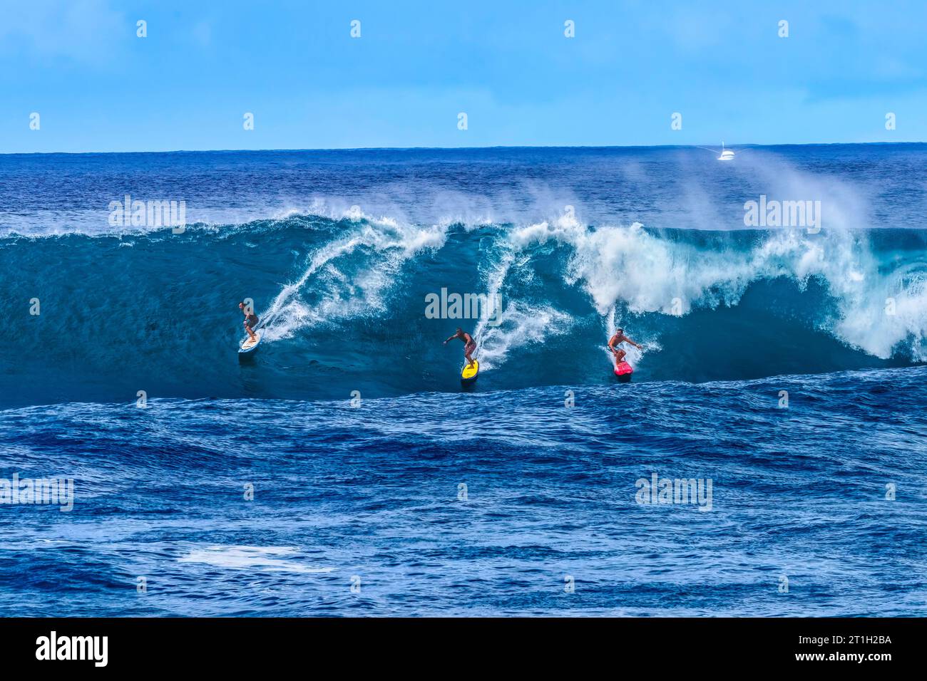 Surfers Surfing Large Wave Waimea Bay North Shore Oahu Hawaii. Waimea ...