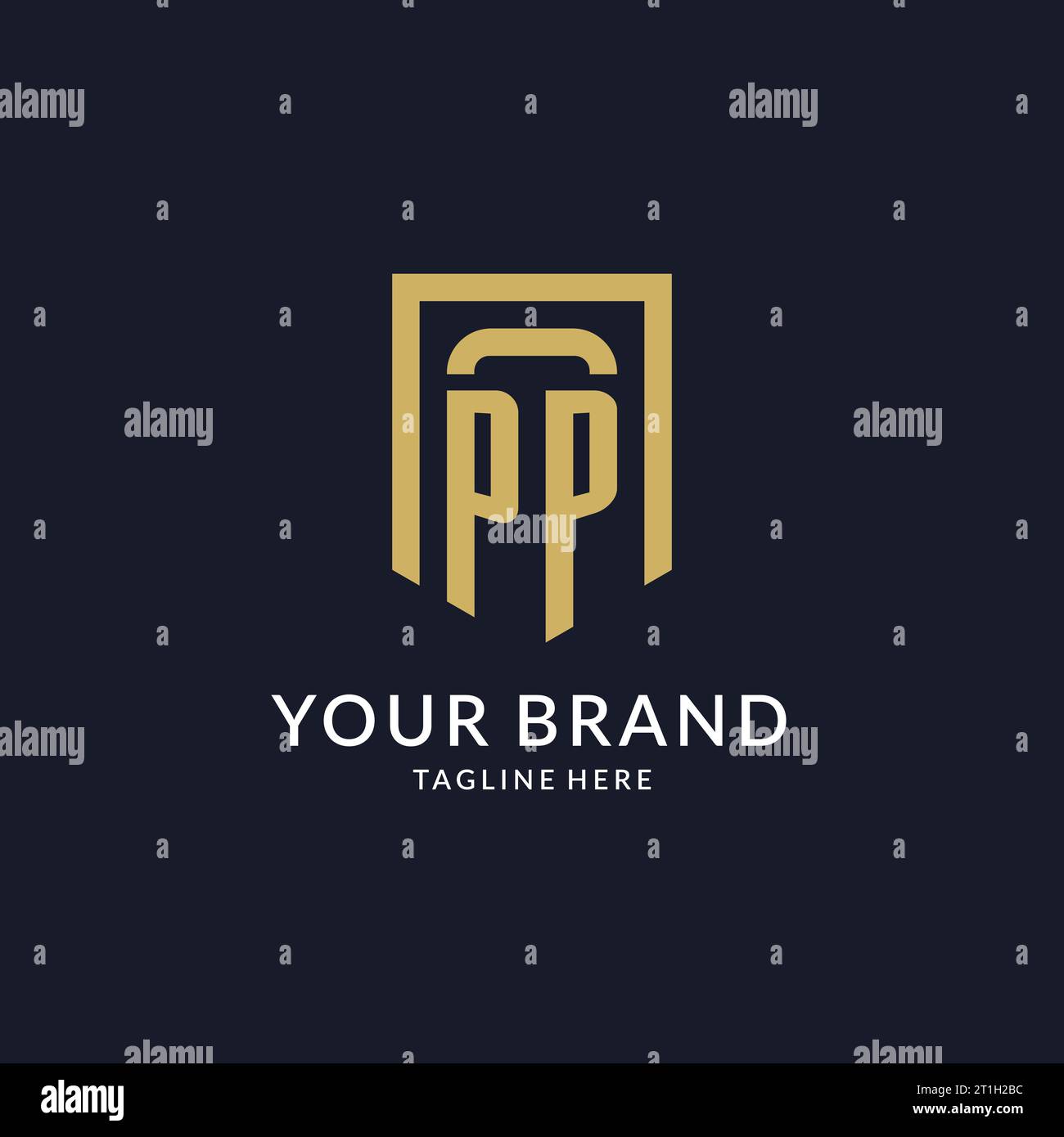 PP logo initial with geometric shield shape design style vector graphic ...