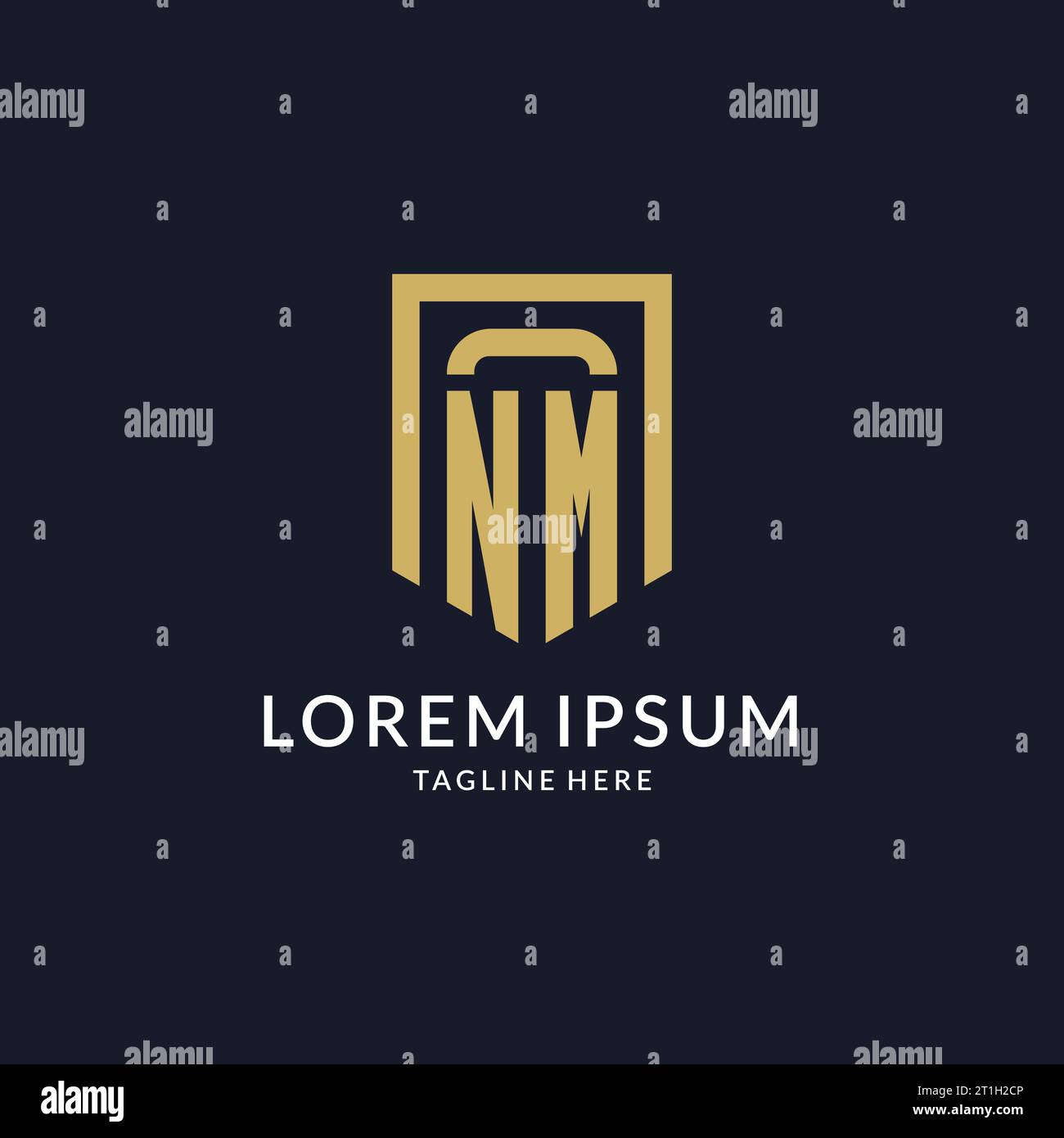 NM logo initial with geometric shield shape design style vector graphic ...