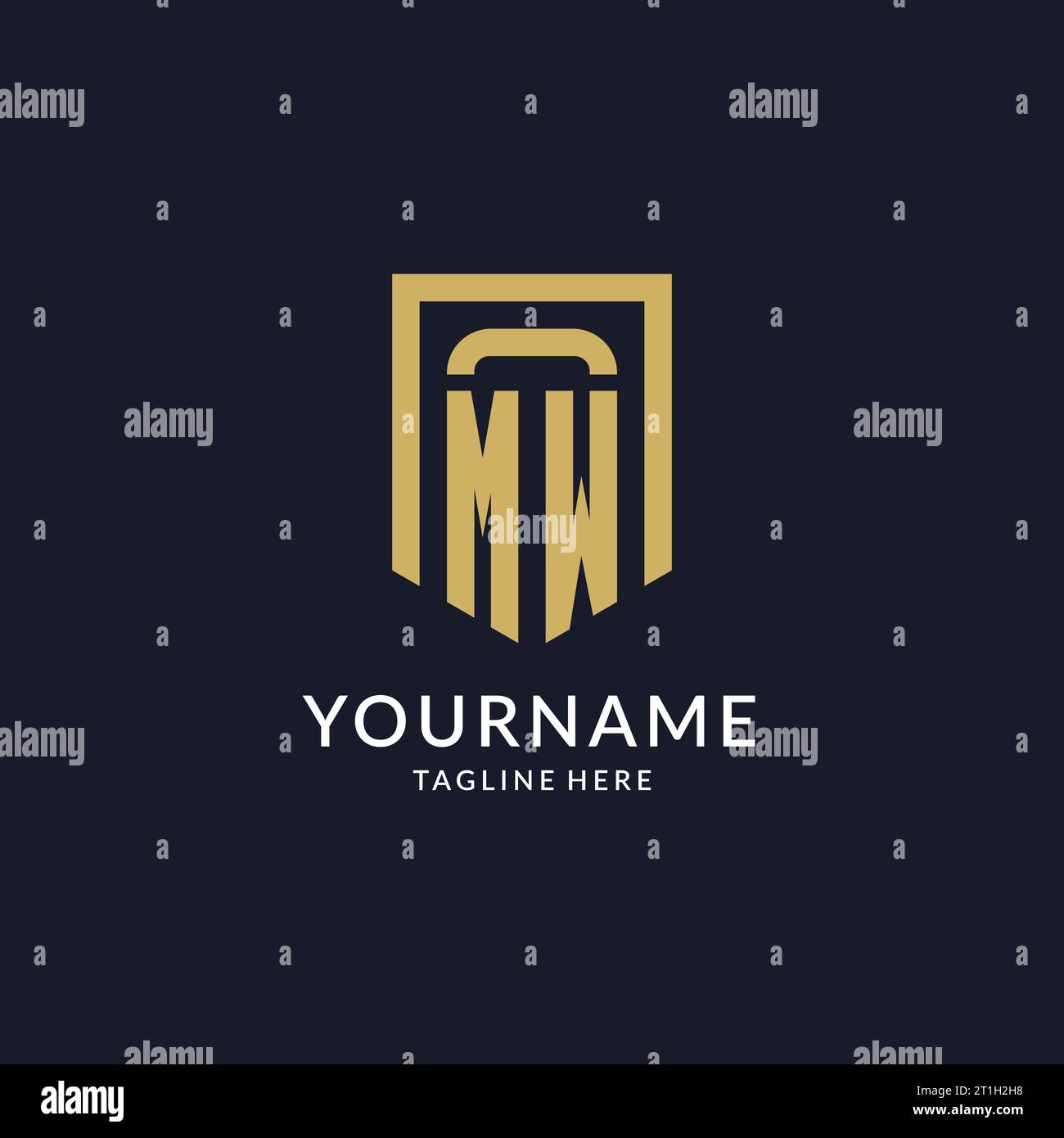 MW logo initial with geometric shield shape design style vector graphic ...