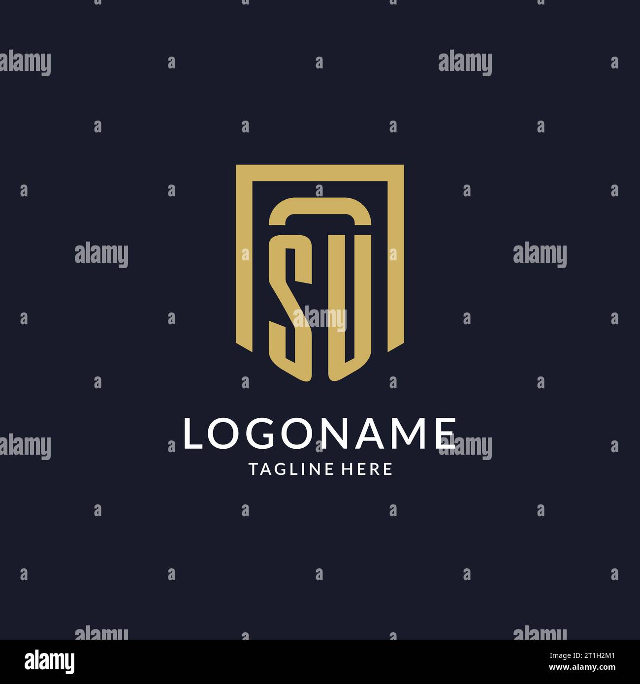 SU logo initial with geometric shield shape design style vector graphic ...